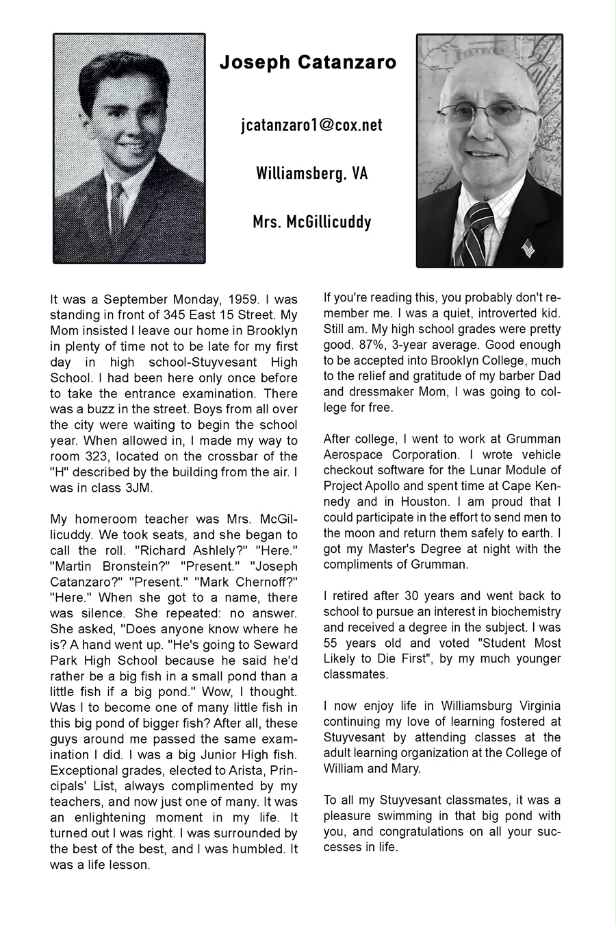 Sample Classmate Bios | Stuyvesant '62